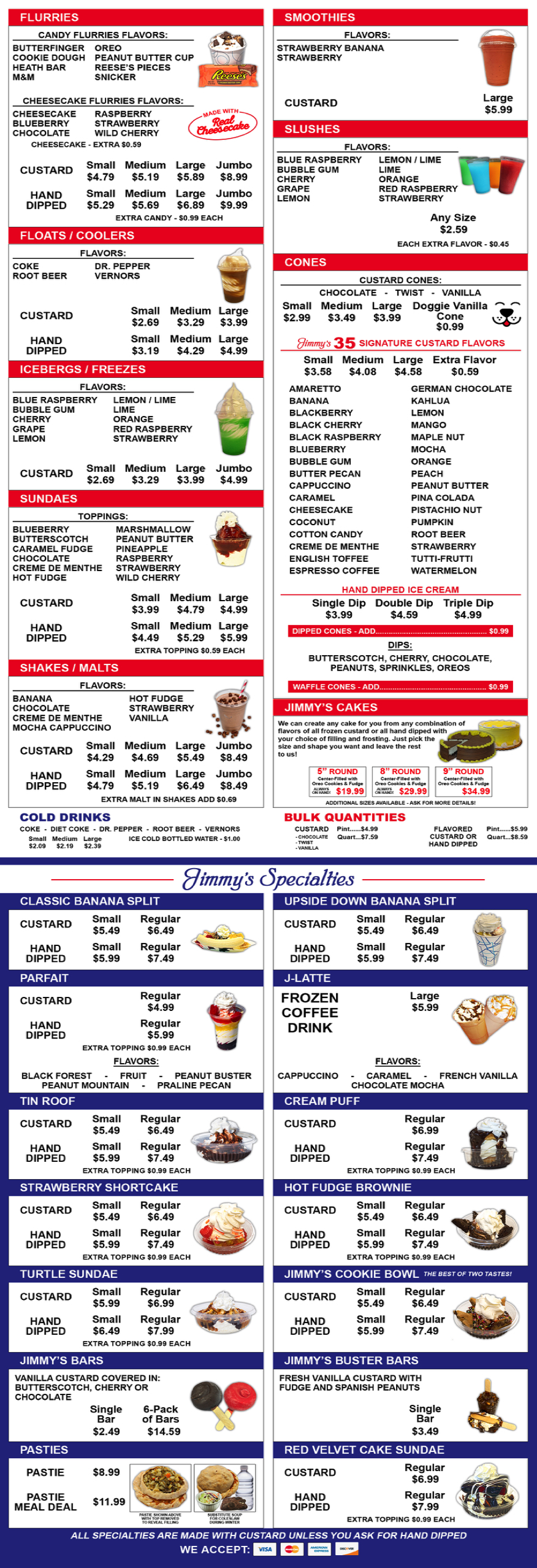 Jimmy's Frozen Custard Menu